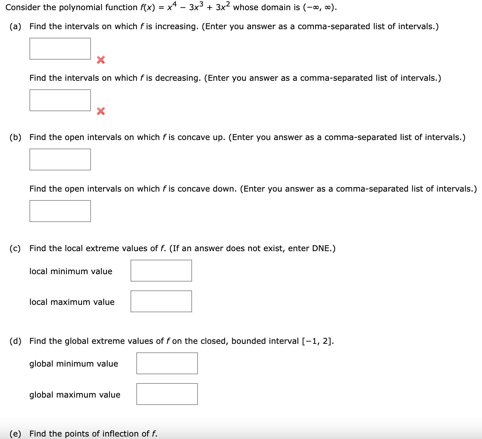 Solved Consider the polynomial function f(x)=x4-3x3+3x2 | Chegg.com