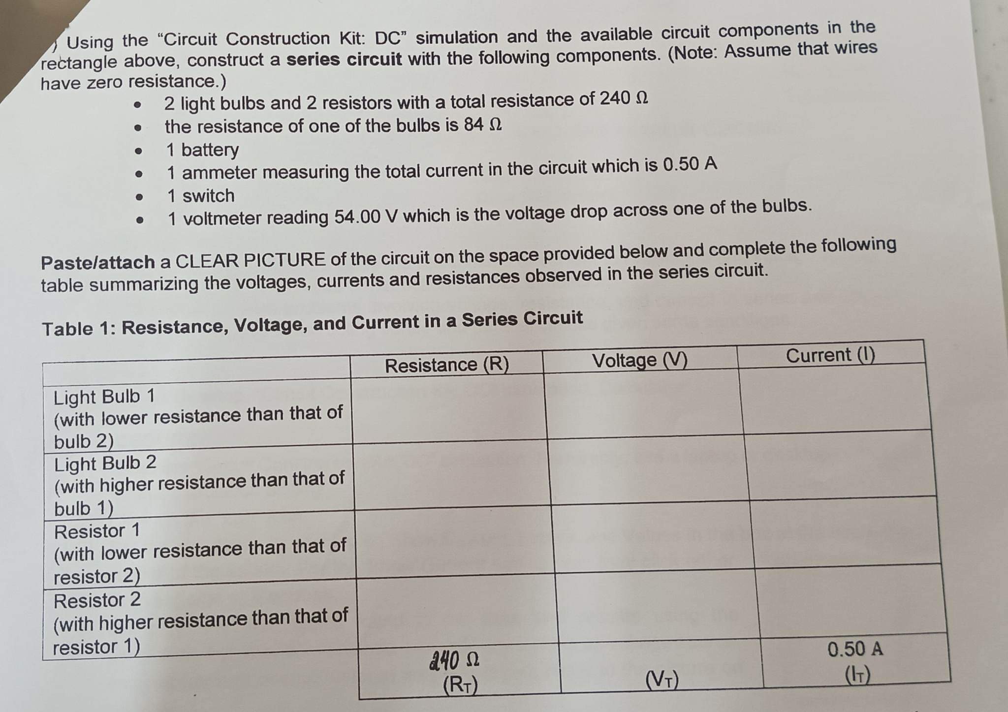 Using the "Circuit Construction Kit: DC" simulation | Chegg.com
