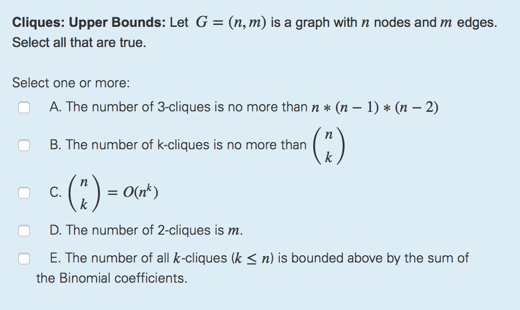 Solved Cliques Upper Bounds Let G N M Is A Graph With 