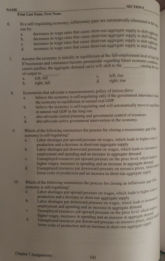 Solved SECTION NAME Print Last Name, First Name Jiminated in | Chegg.com
