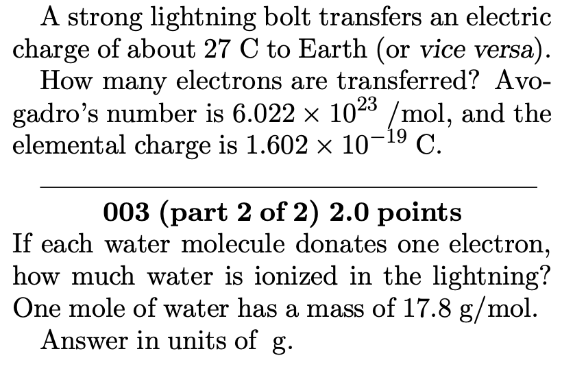 Solved A strong lightning bolt transfers an electric charge | Chegg.com