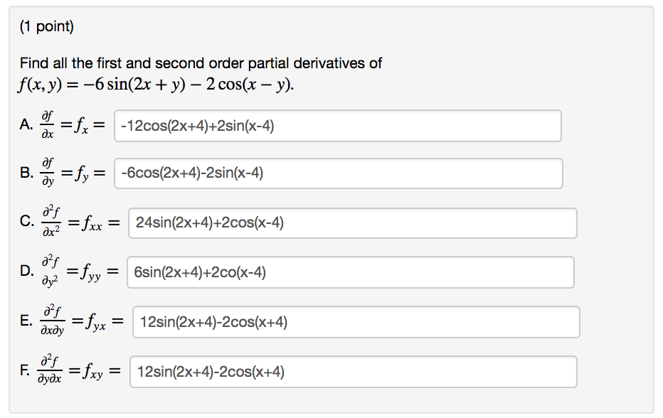 Solved 1 point) Find all the first and second order partial | Chegg.com