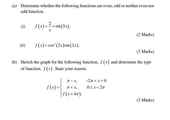 Solved (a) Determine whether the following functions are | Chegg.com