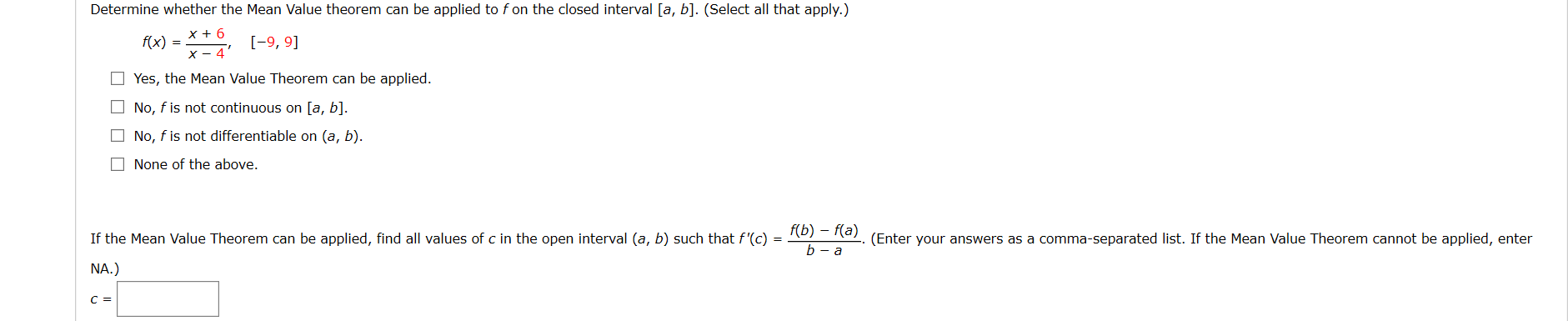 Solved Determine whether the Mean Value theorem can be | Chegg.com