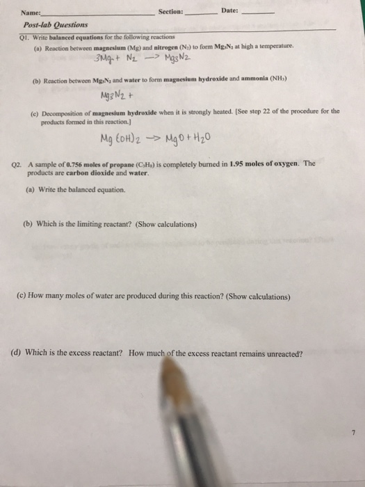 Solved Date: Section: Name: Post-lab Questions Q1. Write | Chegg.com