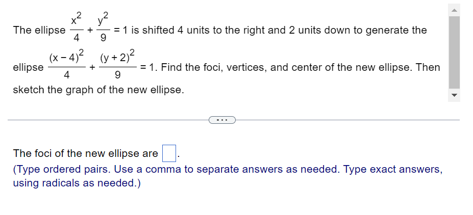Solved The ellipse 4x2+9y2=1 is shifted 4 units to the right | Chegg.com