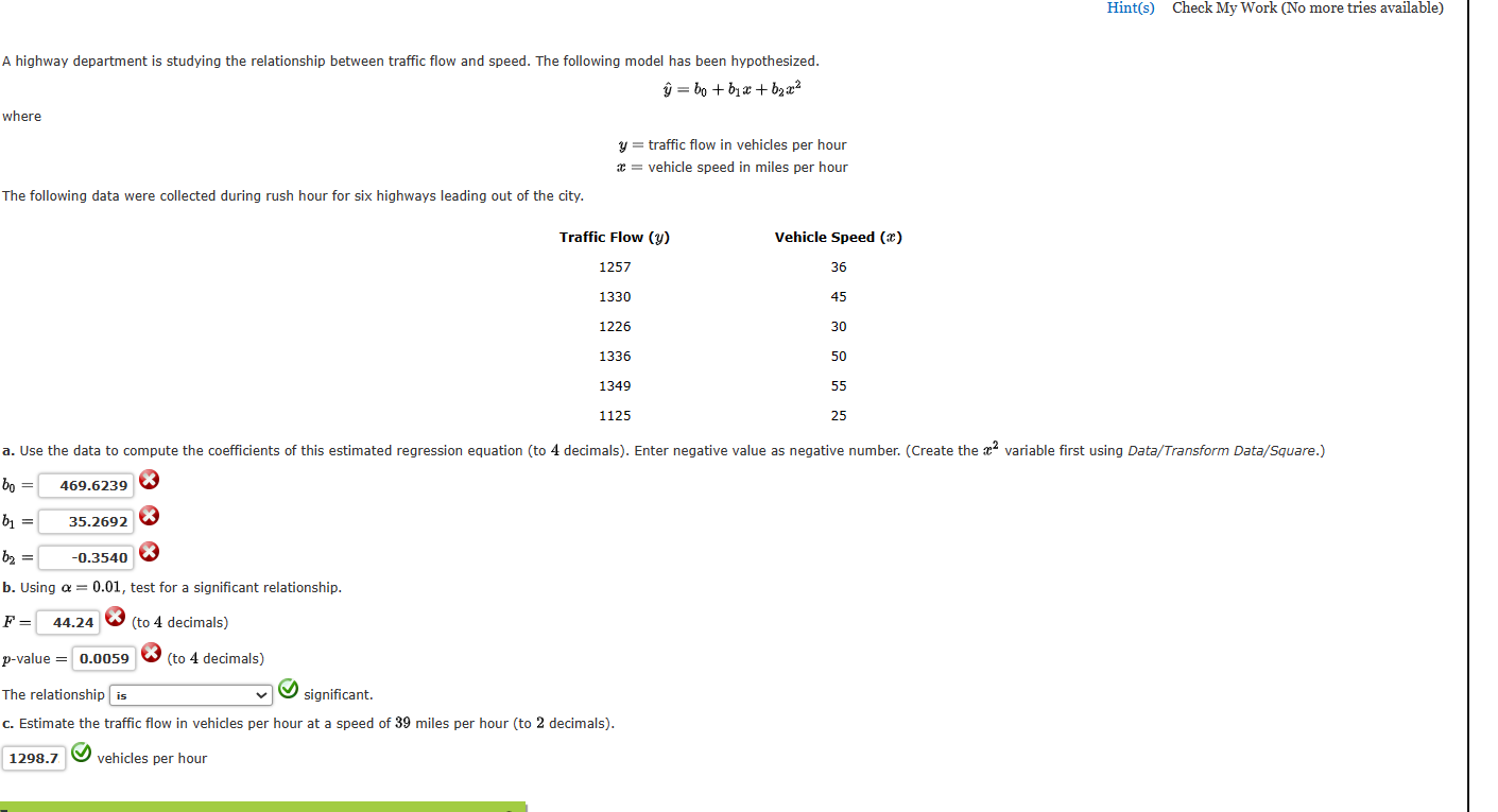 Solved Hint(s) Check My Work (No more tries available) A | Chegg.com