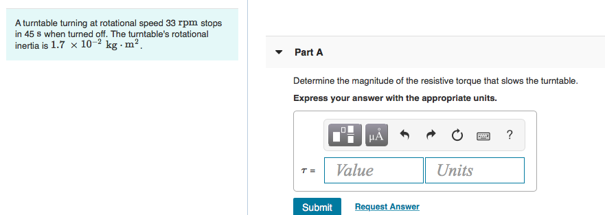 Solved A turntable turning at rotational speed 33 rpm stops | Chegg.com