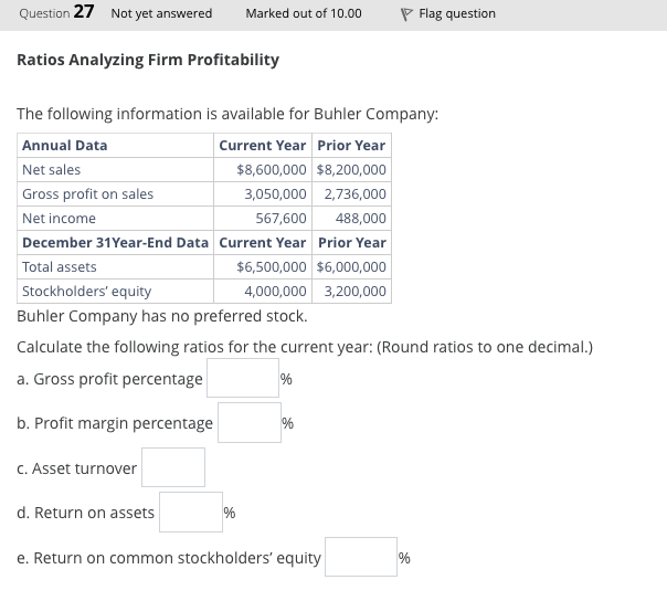 Solved Ratios Analyzing Firm Profitability The following | Chegg.com