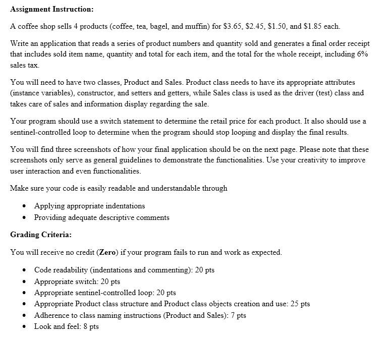 Assignment Instruction: A coffee shop sells 4 | Chegg.com