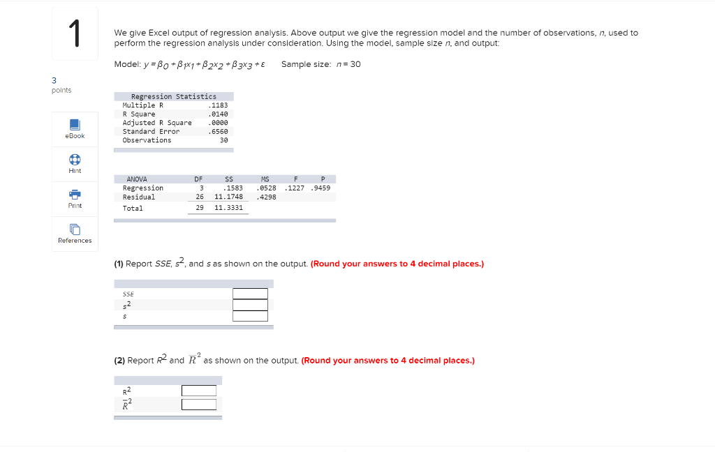 Solved We give Excel output of regression analysis. Above | Chegg.com