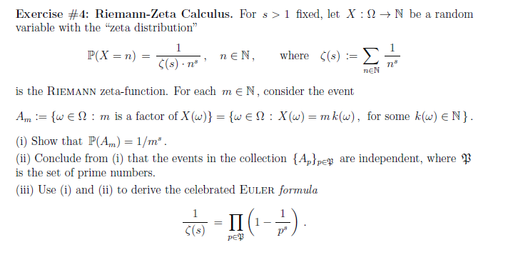 Solved Exercise \#4: Riemann-Zeta Calculus. For s>1 fixed, | Chegg.com