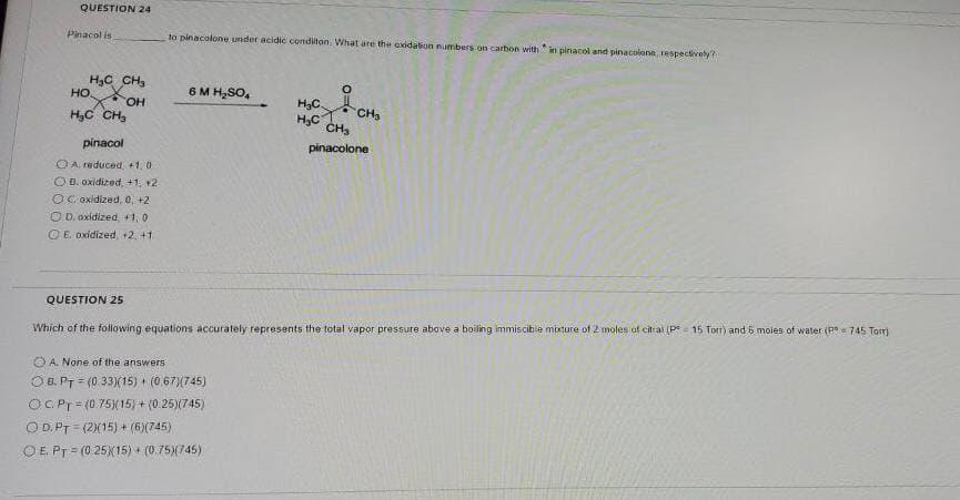 Solved QUESTION 24 Pinacolis to pinacalone under acidic | Chegg.com