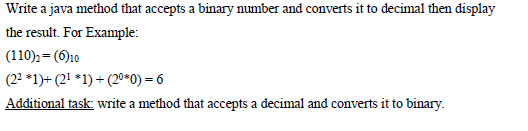 Solved Write a java method that accepts a binary number and | Chegg.com