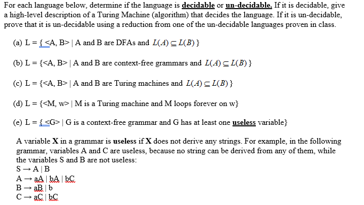 For each language below, determine if the language is | Chegg.com