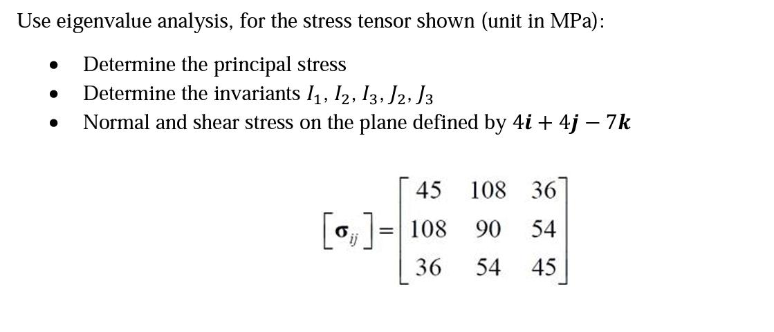 Solved Use eigenvalue analysis, for the stress tensor shown | Chegg.com
