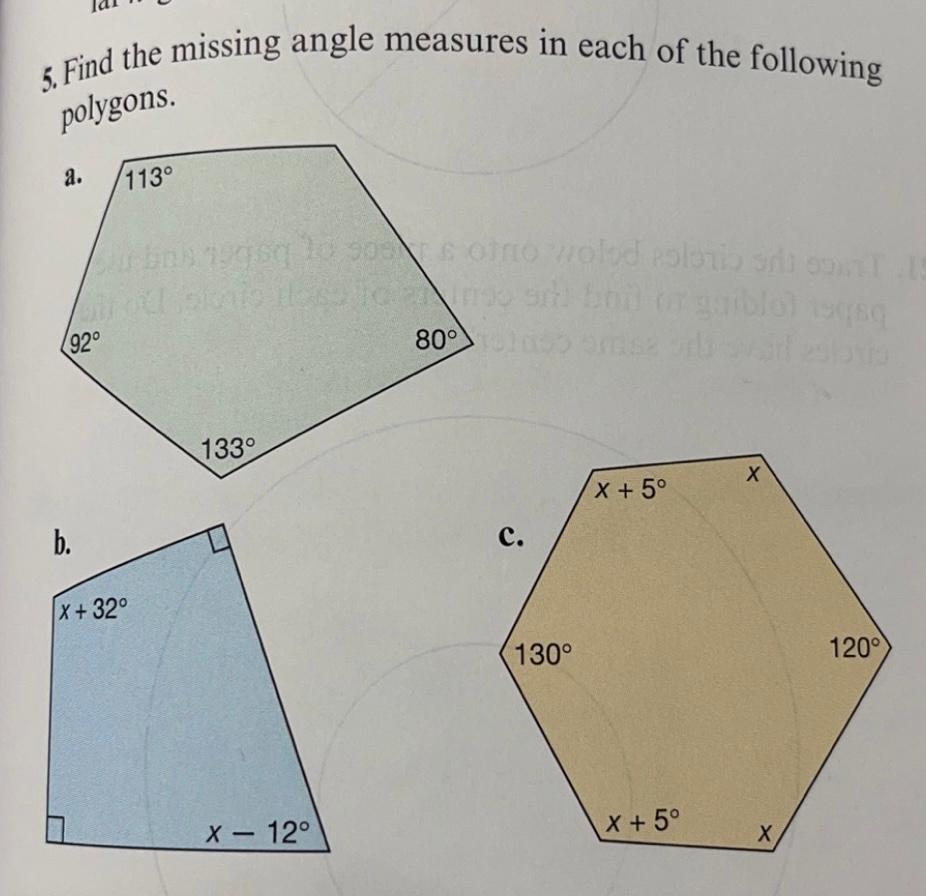 Solved 5. Find the missing angle measures in each of the | Chegg.com