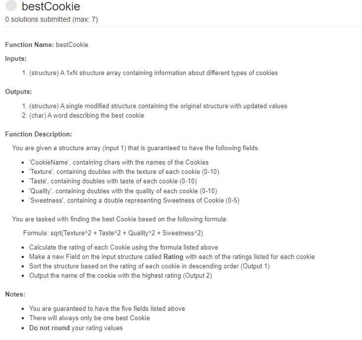 Solved bestCookie O solutions submitted (max: 7) Function | Chegg.com