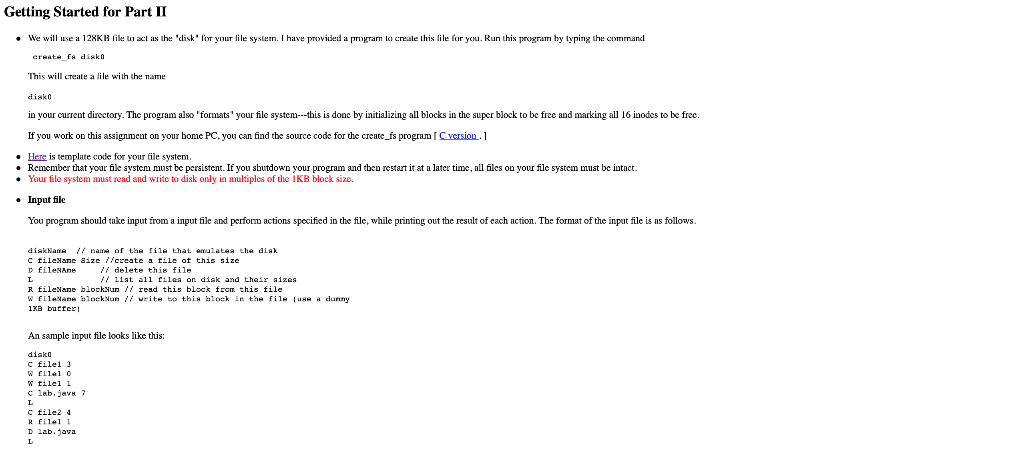 Solved Part II: File Systems The goal of part 2 of lab is to | Chegg.com
