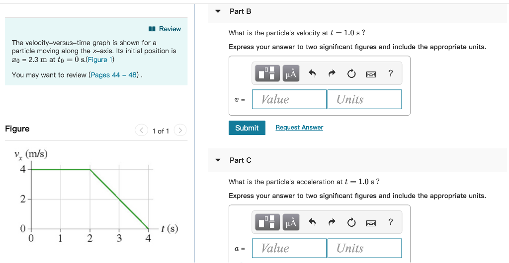 Solved Part B Review What is the particle's velocity at t | Chegg.com
