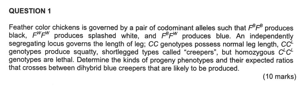 Solved QUESTION 1Feather color chickens is governed by a | Chegg.com