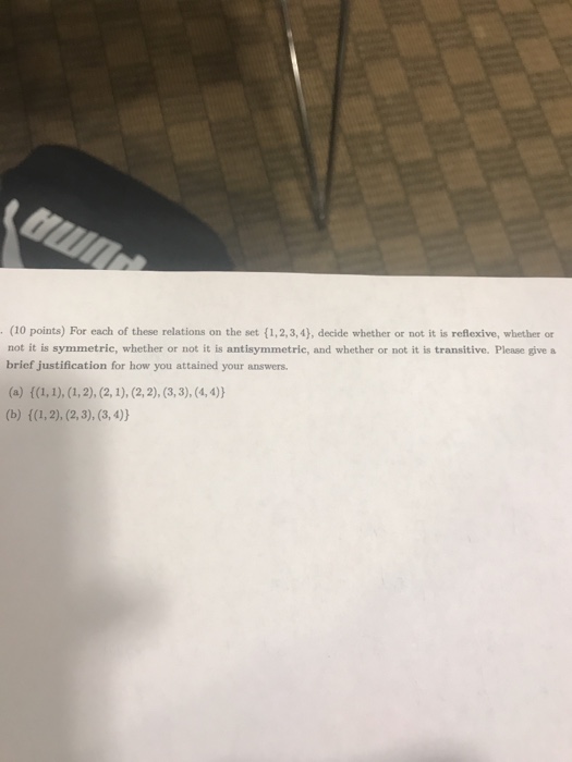 Solved (10 points) For each of these relations on the set | Chegg.com