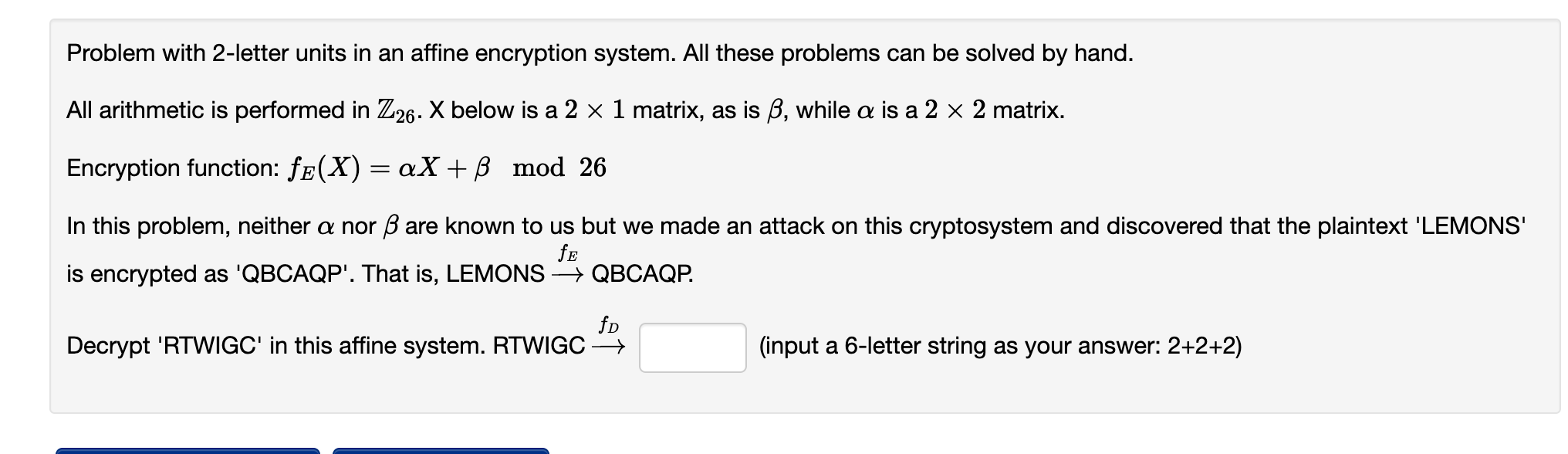 Solved Problem with 2-letter units in an affine encryption | Chegg.com