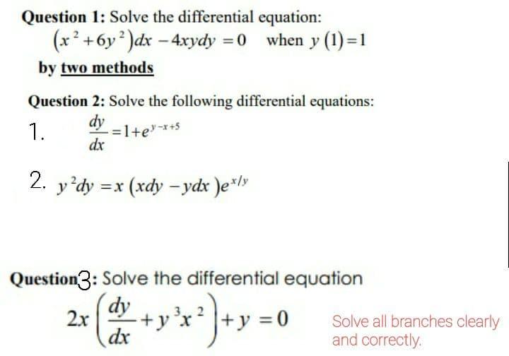 Solved Question 1: Solve the differential equation: (x² | Chegg.com