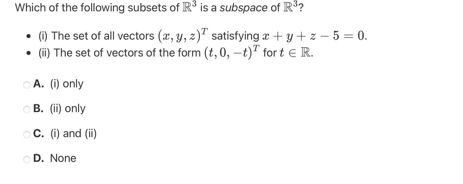 Solved - (i) The set of all vectors (x,y,z)T satisfying | Chegg.com