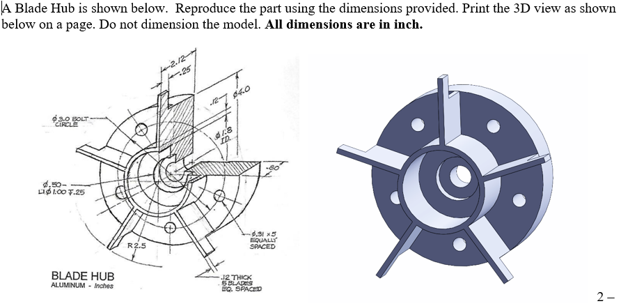 Solved A Blade Hub is shown below. Reproduce the part using | Chegg.com