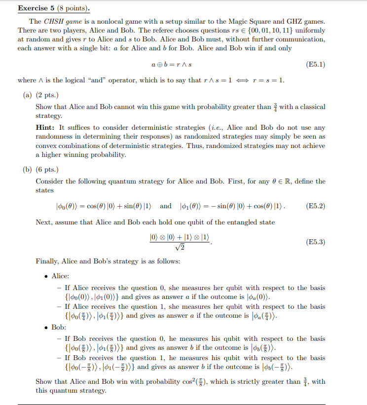 Solved The CHSH game is a nonlocal game with a setup similar | Chegg.com