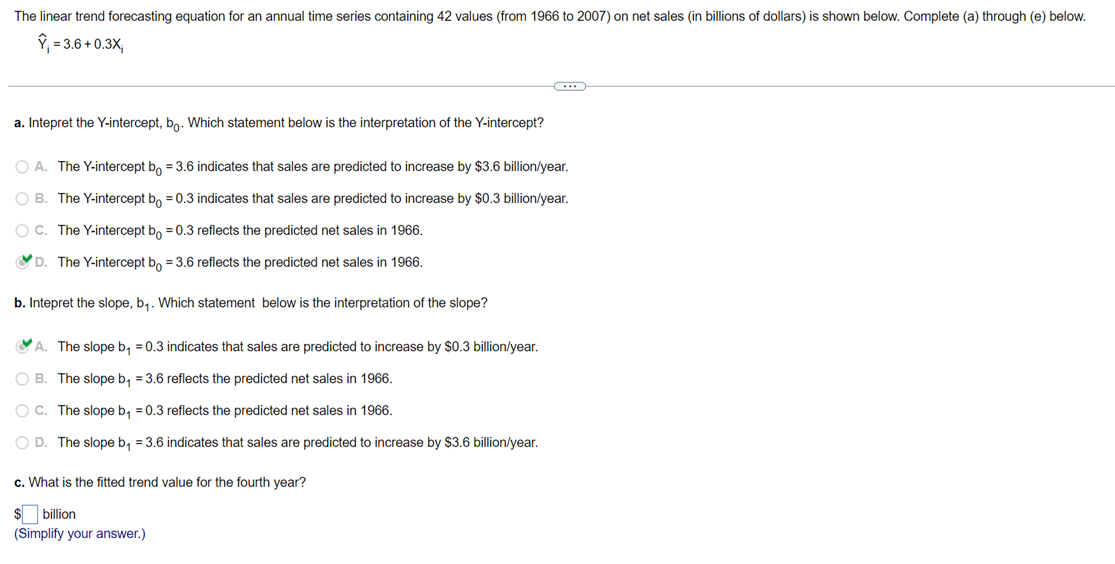 Solved The linear trend forecasting equation for an annual | Chegg.com
