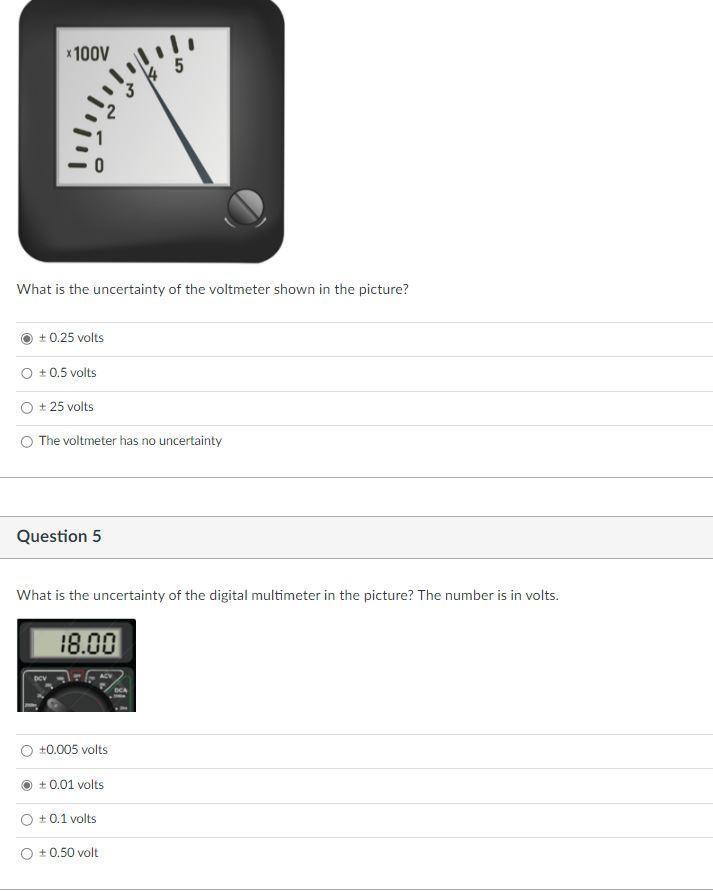 Solved What is the uncertainty of the voltmeter shown in the | Chegg.com