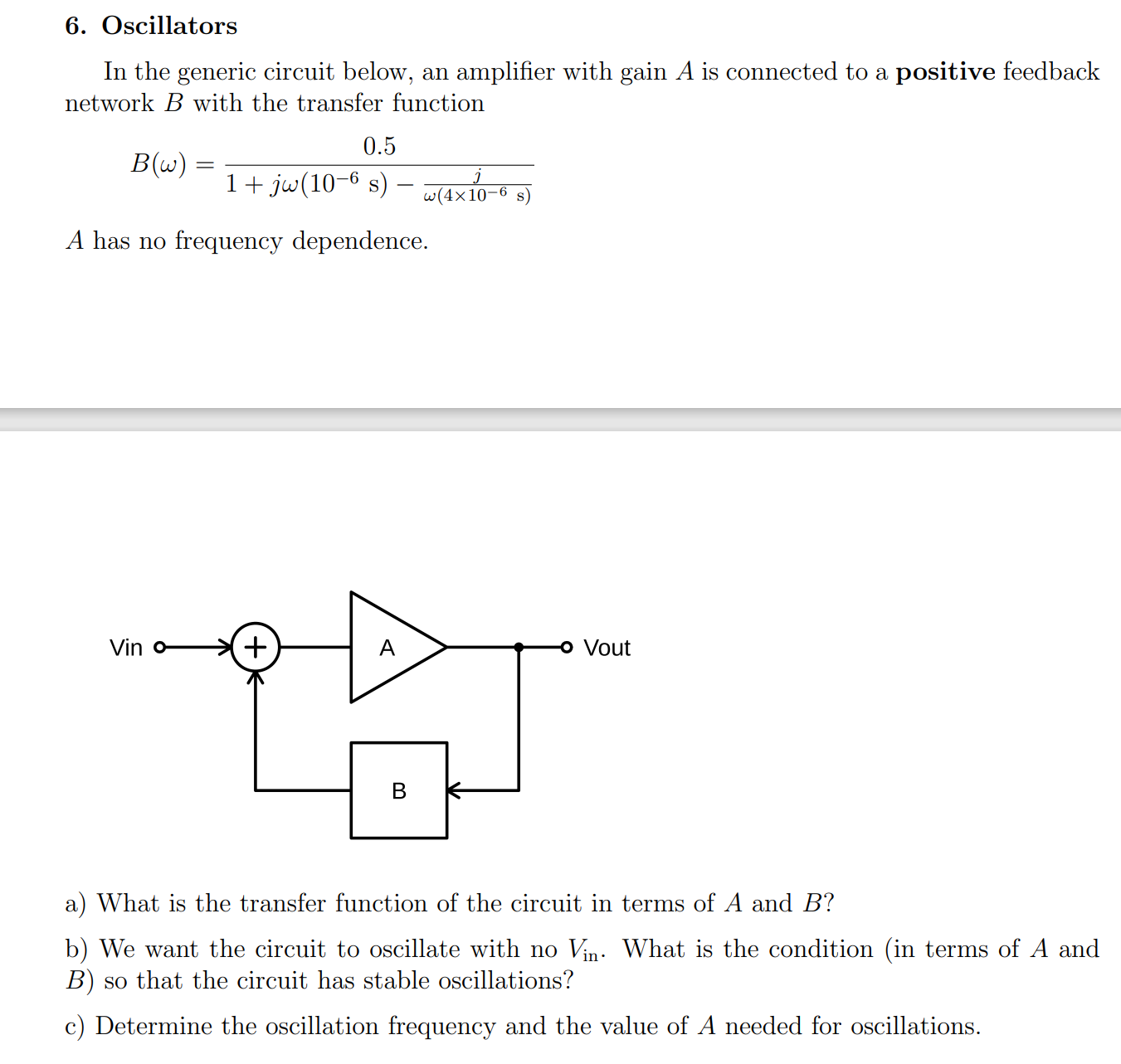 Solved 6. Oscillators In the generic circuit below, an | Chegg.com