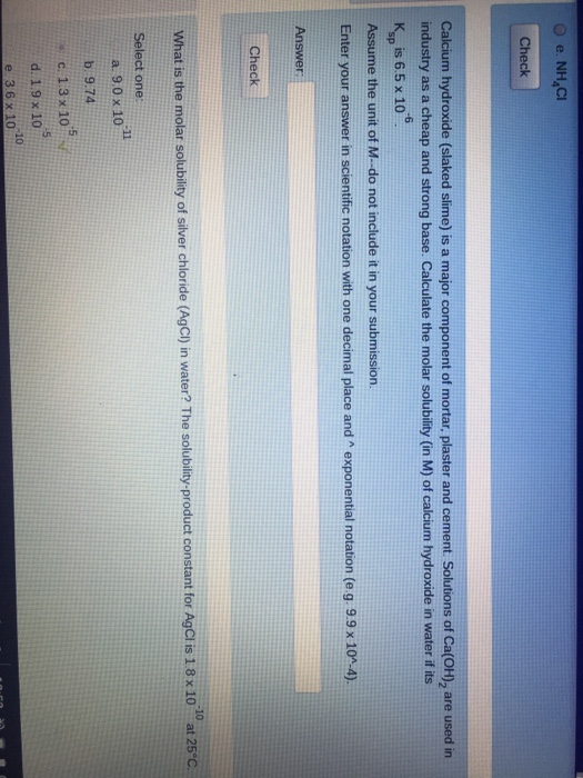 Solved O e. NHAC Check Calcium hydroxide (slaked slime) is a | Chegg.com