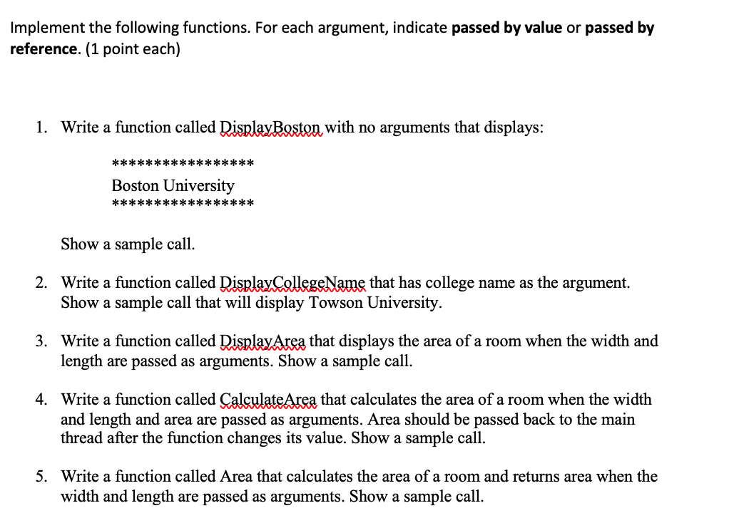 Solved Implement the following functions. For each argument, | Chegg.com
