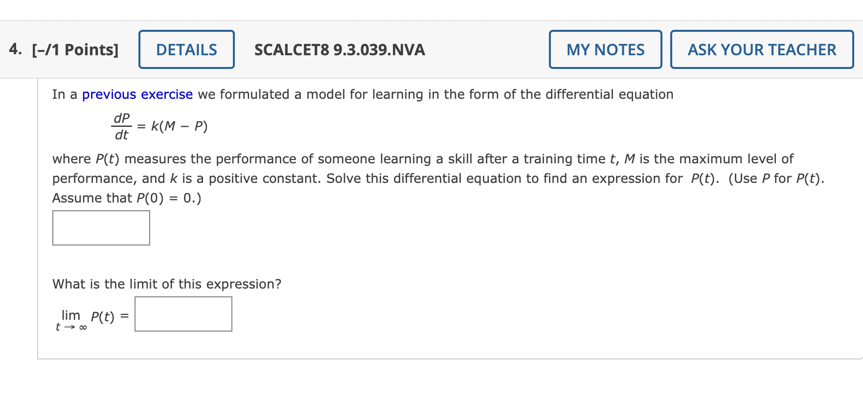 Solved 4. [-/1 Points] DETAILS SCALCET8 9.3.039.NVA MY NOTES | Chegg.com