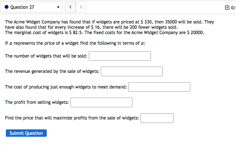 Solved The Acme Widget Company has found that if widgets are | Chegg.com