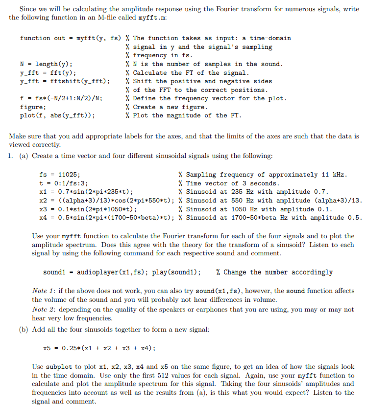 Solved Since we will be calculating the amplitude response | Chegg.com