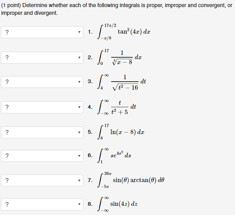 Solved (1 point) Determine whether each of the following | Chegg.com
