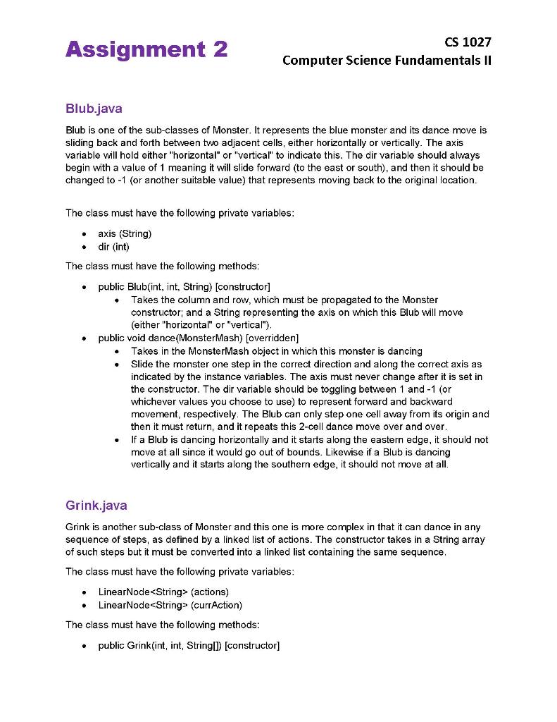 Assignment 2 CS 1027 Computer Science Fundamentals II | Chegg.com