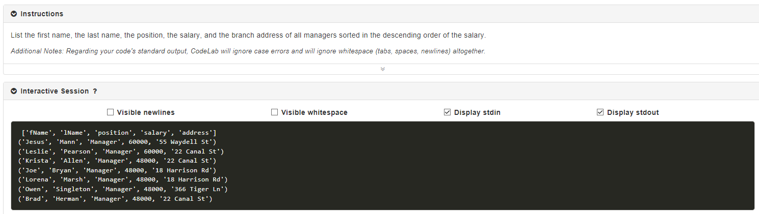 Solved SQL DATA MANIPULATION: ['fName', 'lName', 'position', | Chegg.com