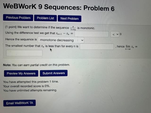 Solved We want to determine if the sequence 𝑛/(3+6𝑛) is | Chegg.com
