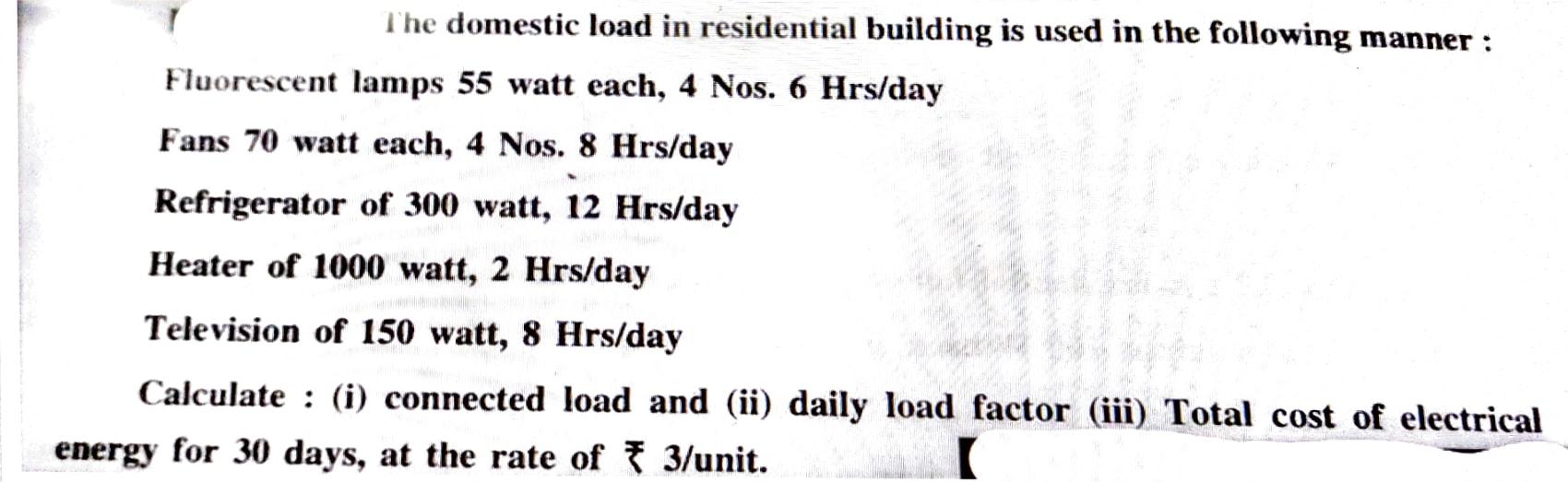 Solved I he domestic load in residential building is used in | Chegg.com