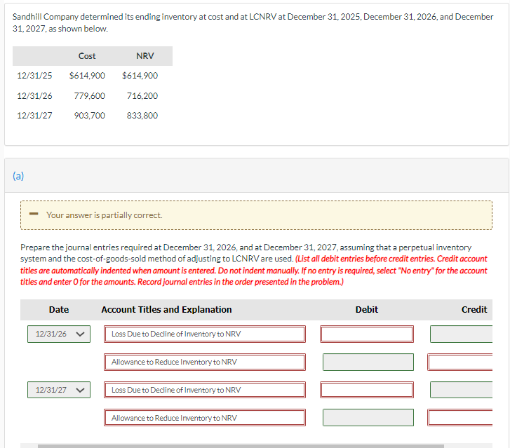 Solved Sandhill Company determined its ending inventory at | Chegg.com