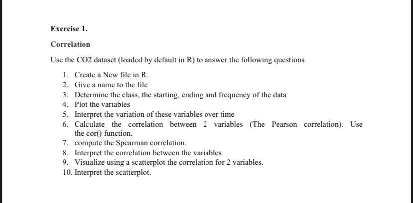 Solved Exercise 1. Correlation Use the CO2 dataset (loaded | Chegg.com