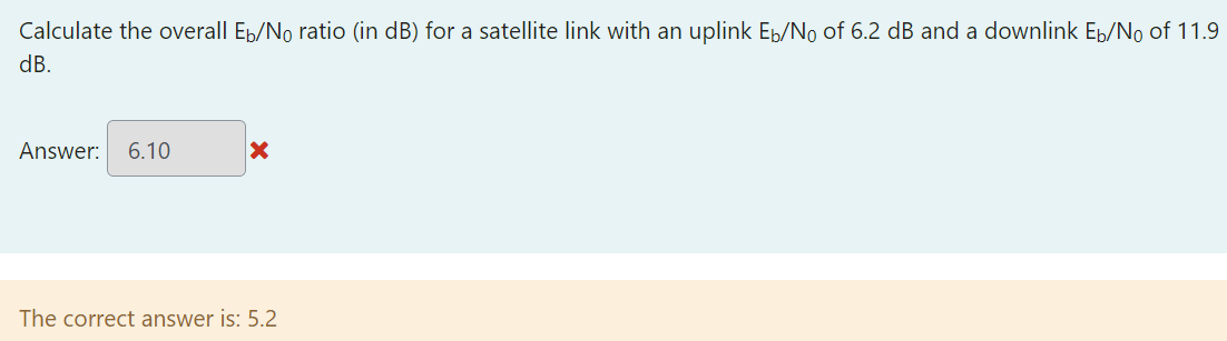 Solved Calculate the overall Eb/N0 ratio (in dB ) for a | Chegg.com