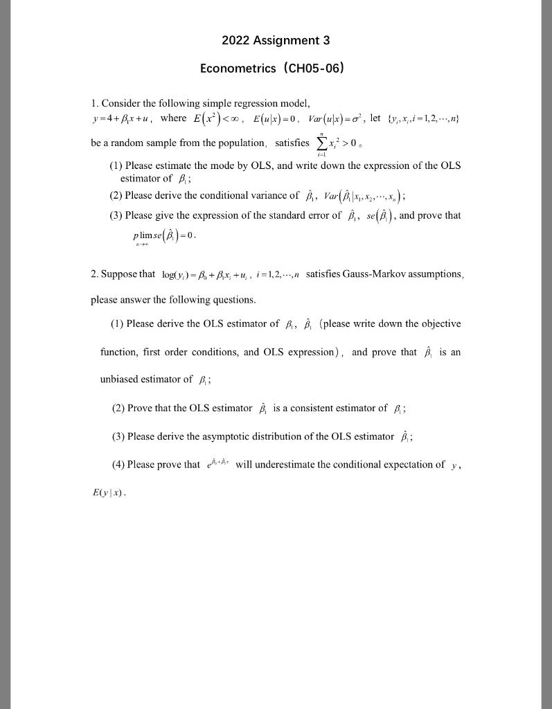 Solved 2022 Assignment 3 Econometrics (CH05-06) 1. Consider | Chegg.com Solved 2022 Assignment 3 Econometrics (CH05-06) 1. Consider | Chegg.com