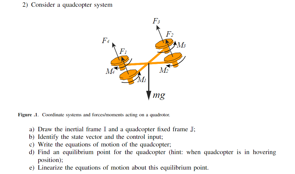 Solved 2) Consider a quadcopter system F3 F4 F2 M3 F M4 M2 | Chegg.com