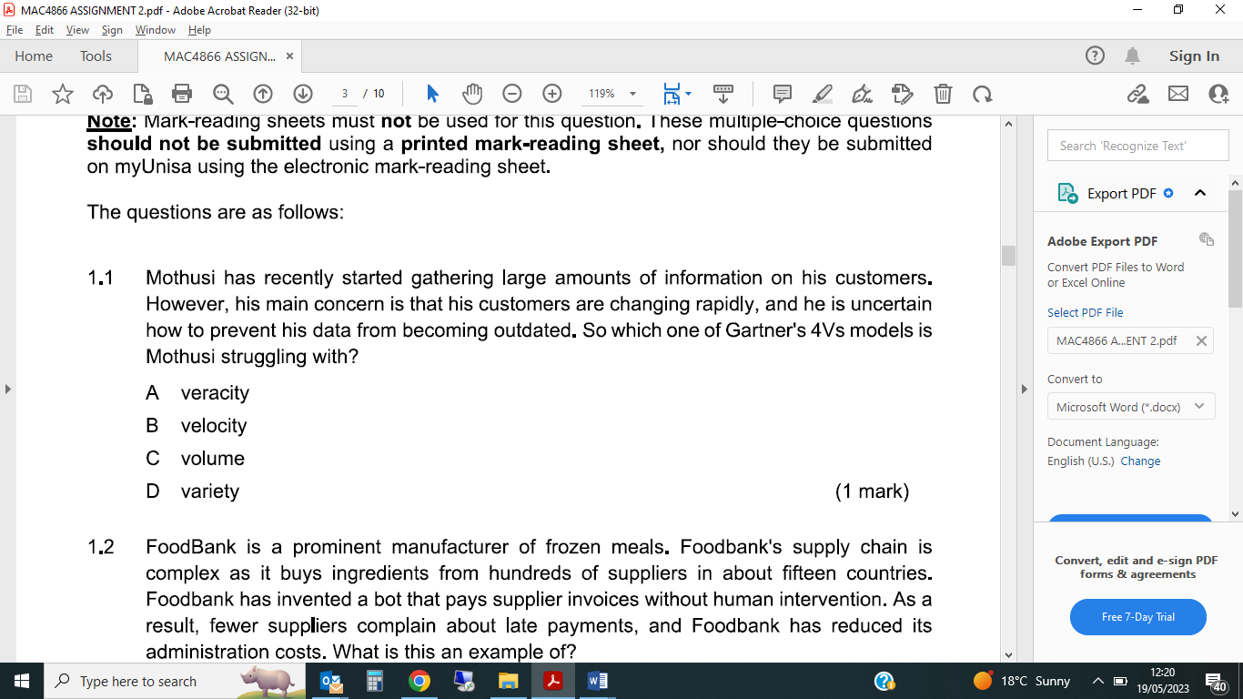 Solved Note: Mark-reading sheets must not be used tor this | Chegg.com